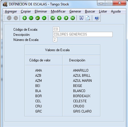 Definición de escalas y artículos con escalas