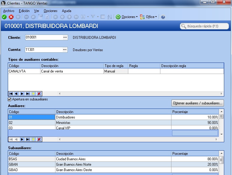 Parametrización contable del módulo Ventas